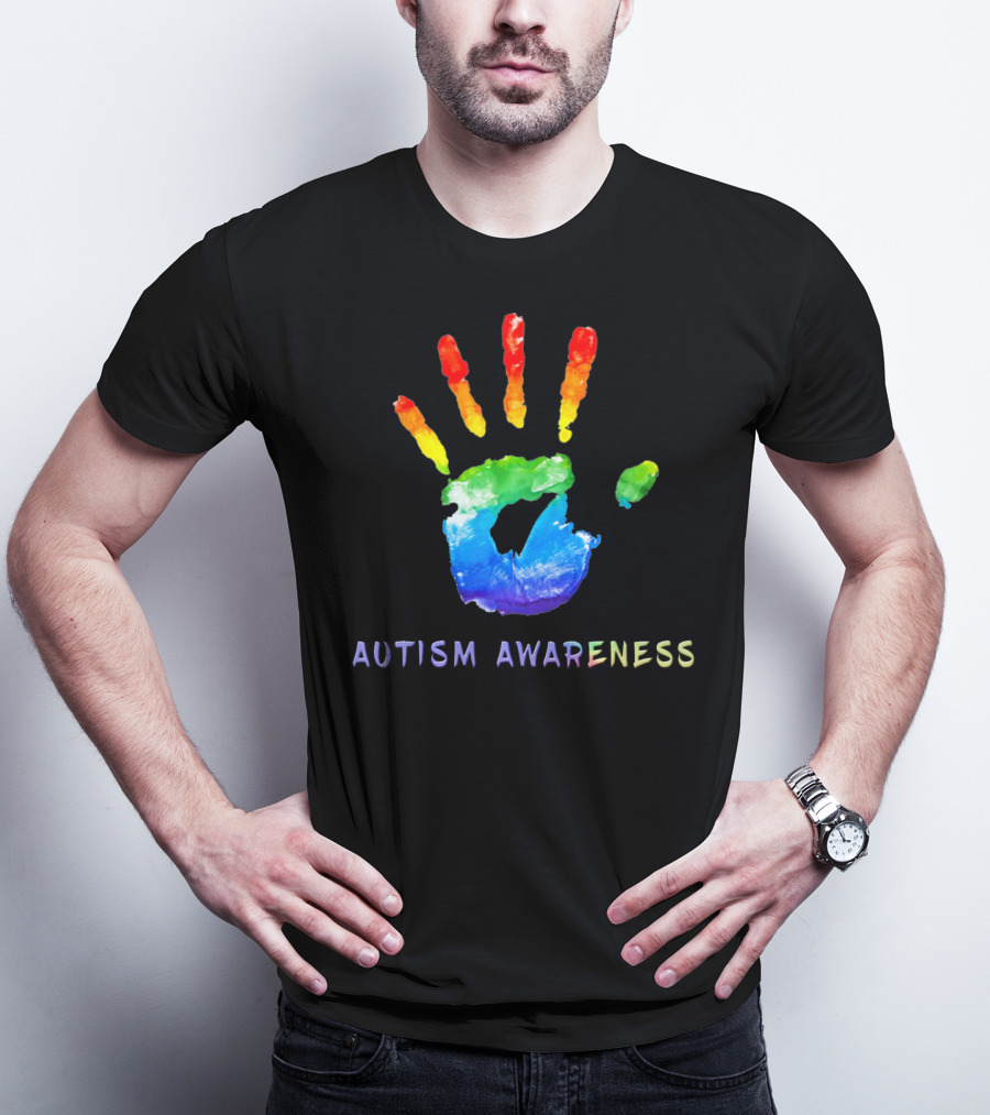 Autism Awareness Colorful Rainbow Handprint T-Shirt