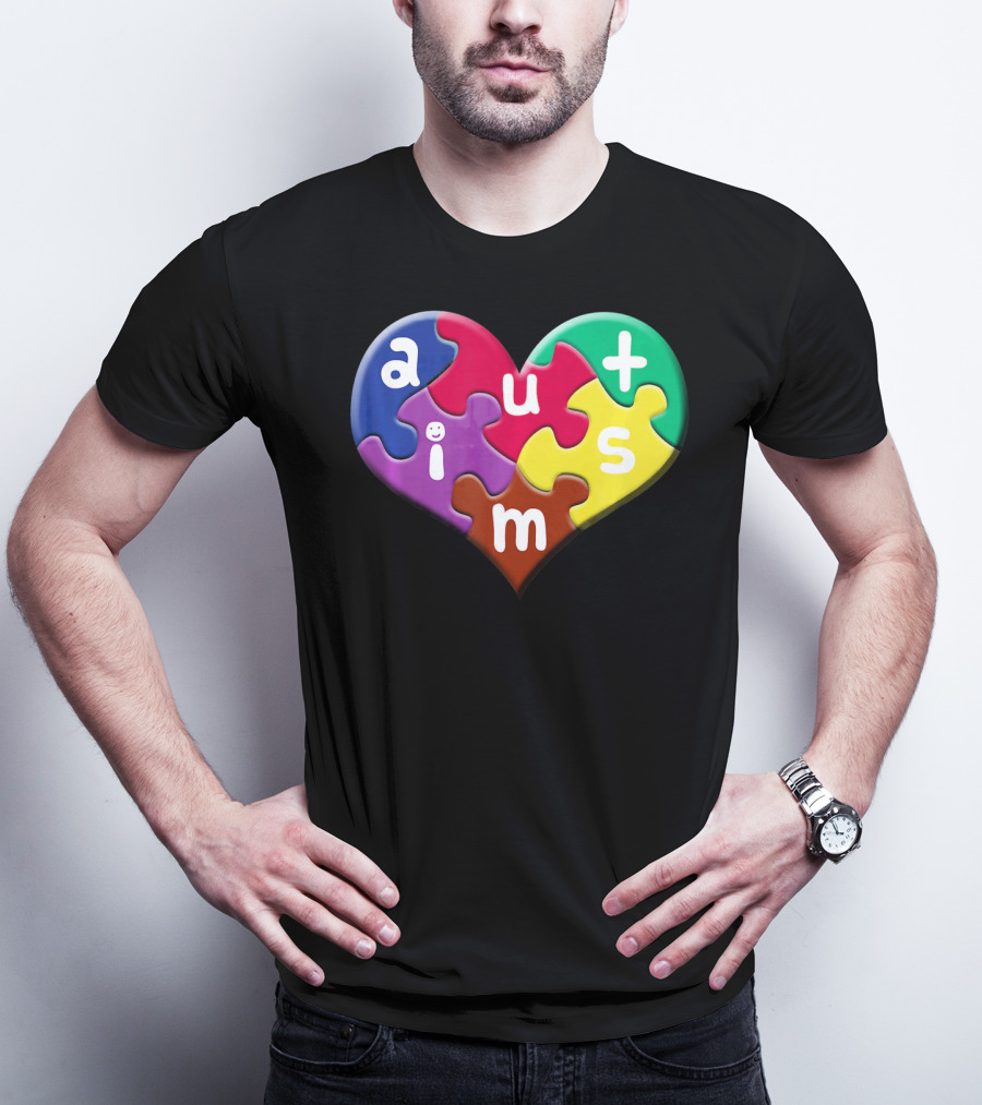 Autism Awareness Heart Puzzle Pieces Love Smile Colorful T-Shirt