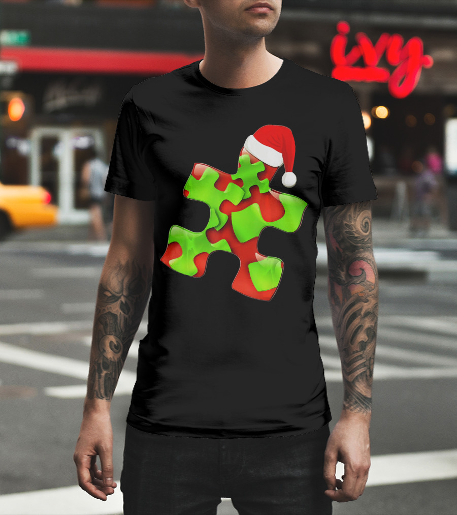 Funny Santa Claus Puzzle Piece Autism Awareness T-Shirt