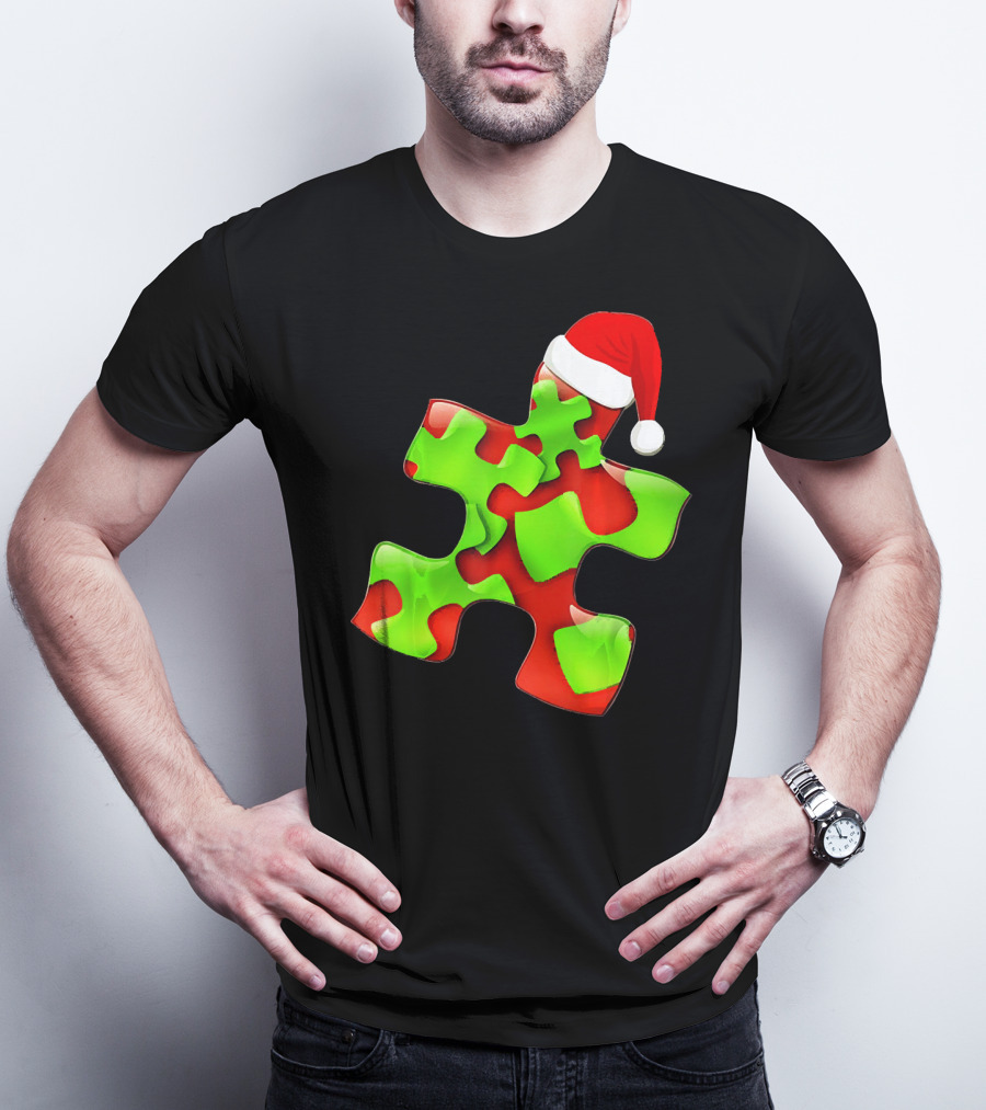 Funny Santa Claus Puzzle Piece Autism Awareness T-Shirt