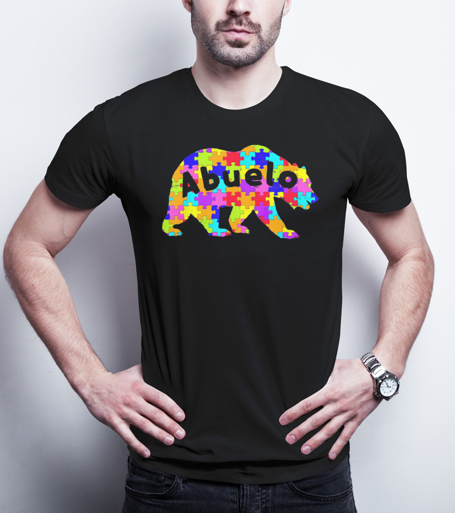 Abuelo Bear Autism Awareness Puzzle Pattern Autistic T-Shirt