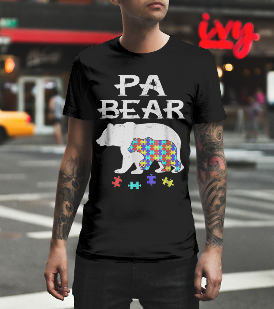 PA Bear With Autism Awareness Puzzle Pieces T-Shirt