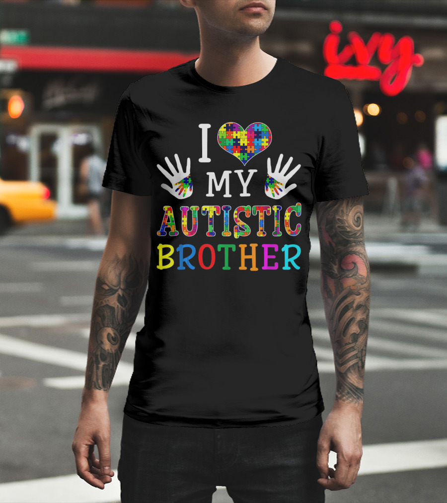 I Love My Autistic Brother Puzzle Piece Autism Awareness T-Shirt