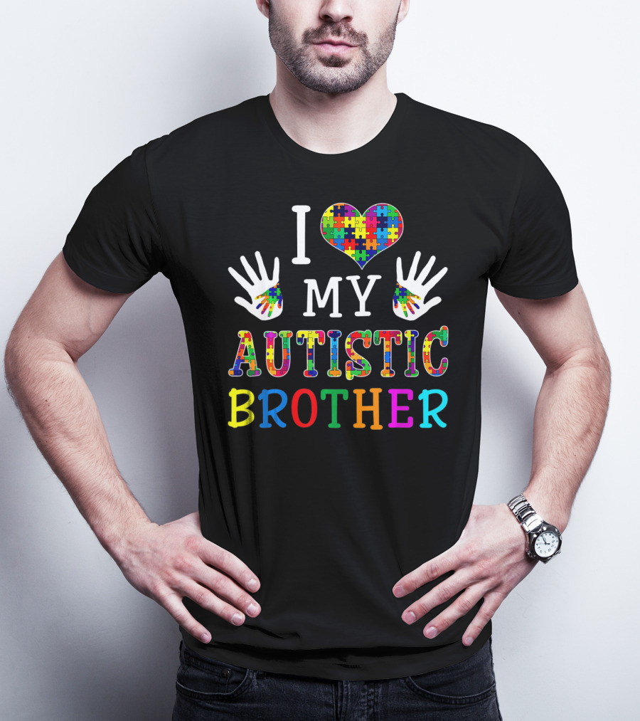 I Love My Autistic Brother Puzzle Piece Autism Awareness T-Shirt