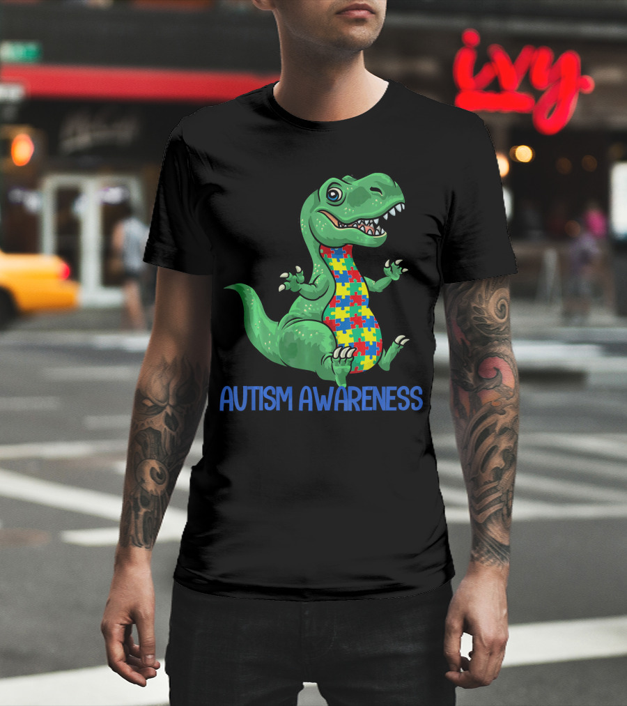 Autism Awareness T Rex Puzzle Pieces Boy T-Shirt