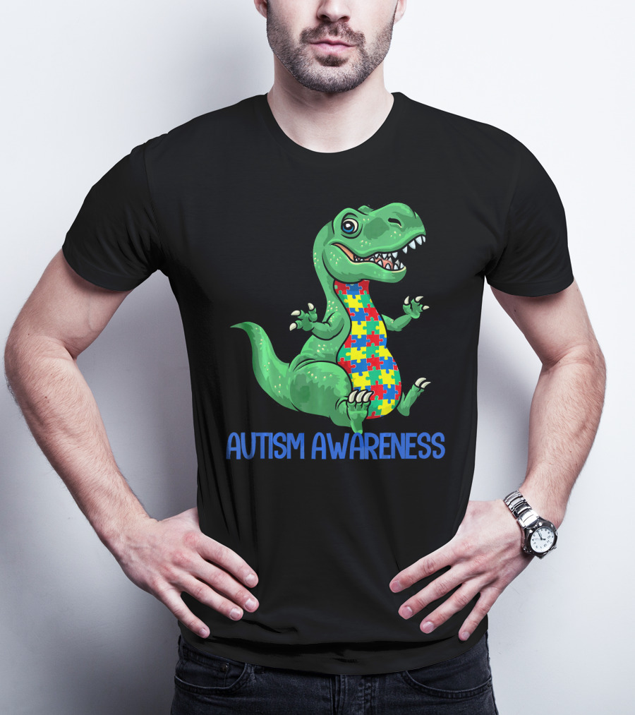 Autism Awareness T Rex Puzzle Pieces Boy T-Shirt