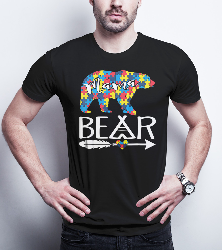 Mama Bear Puzzle Heart Arrow Autism T-Shirt