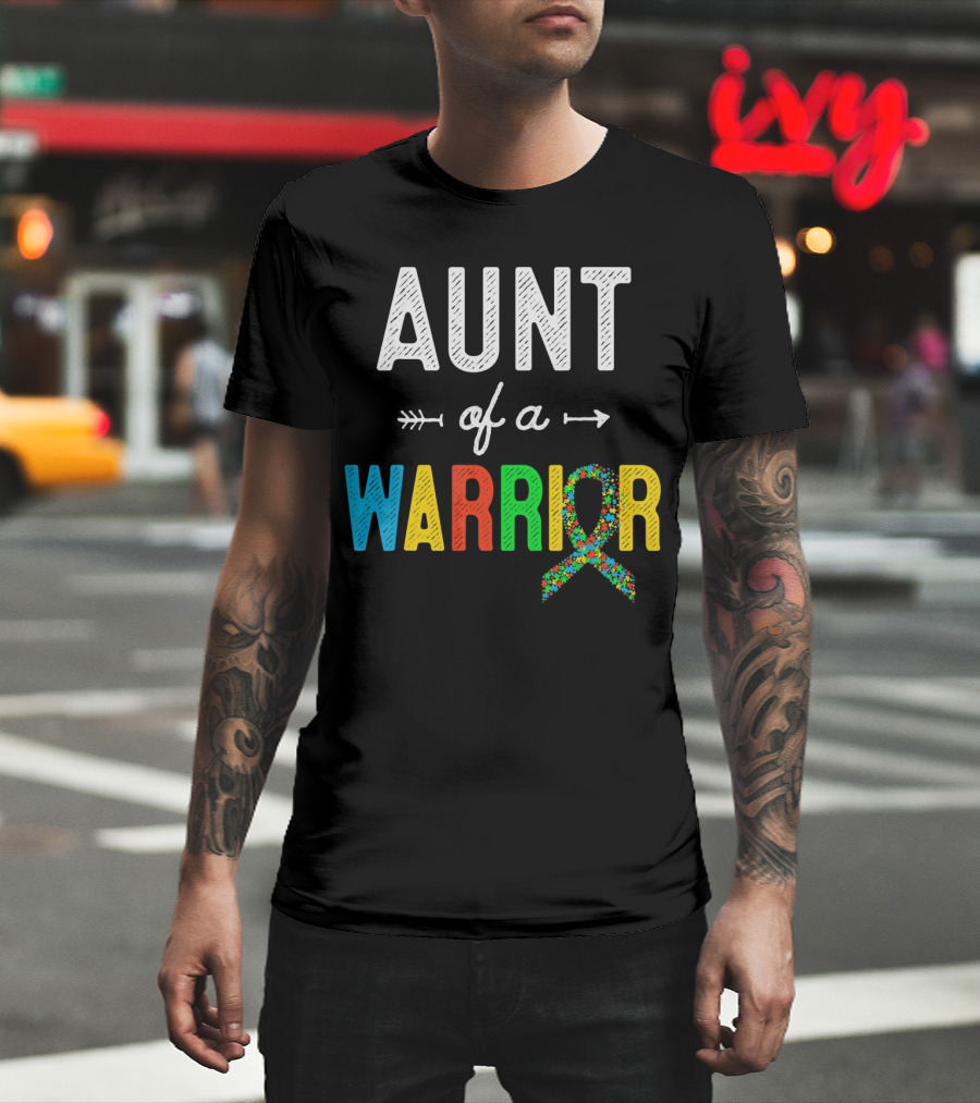 Aunt Of A Warrior Autism Awareness Colorful Puzzle T-Shirt