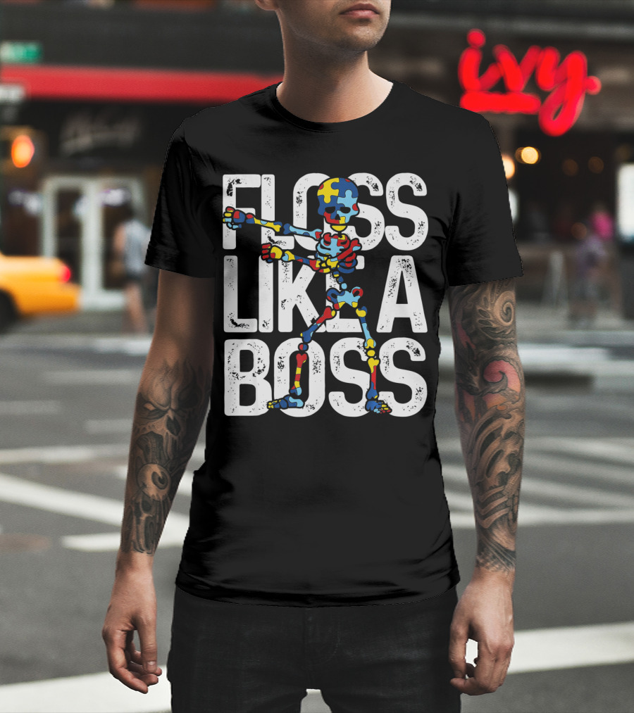 Floss Like A Boss Puzzle Skeleton Autism Awareness T-Shirt