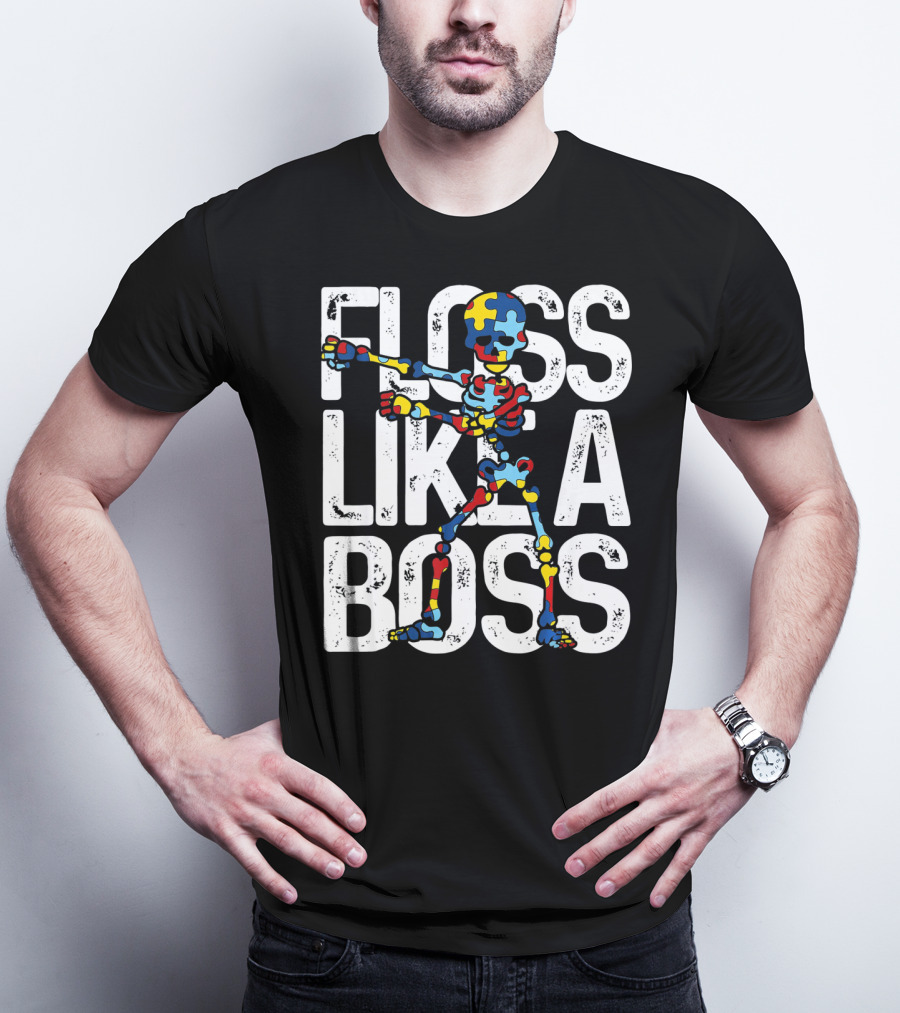 Floss Like A Boss Puzzle Skeleton Autism Awareness T-Shirt