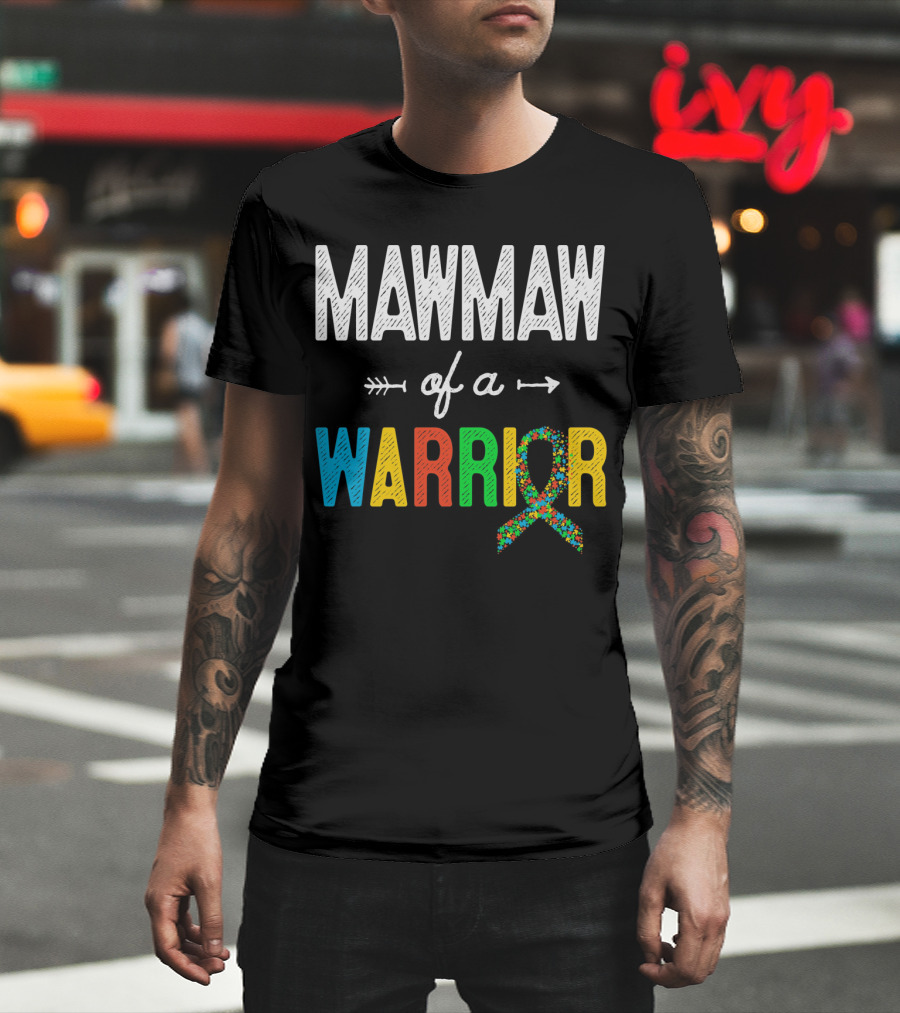 Maw Maw Of A Warrior Autism Awareness Puzzle T-Shirt