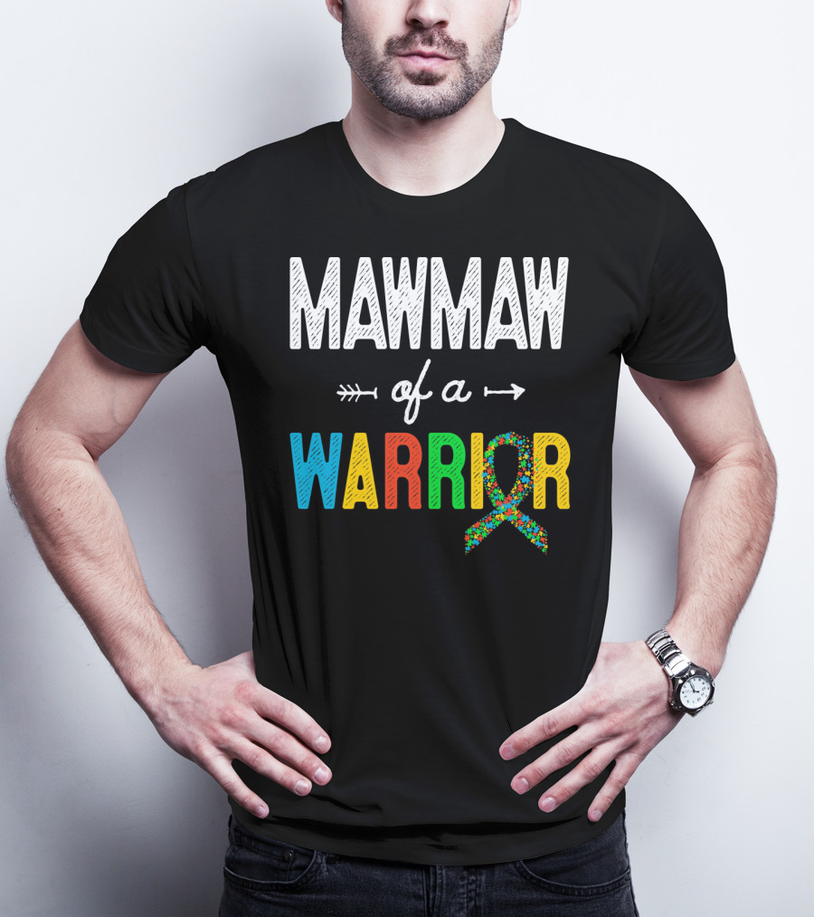 Maw Maw Of A Warrior Autism Awareness Puzzle T-Shirt