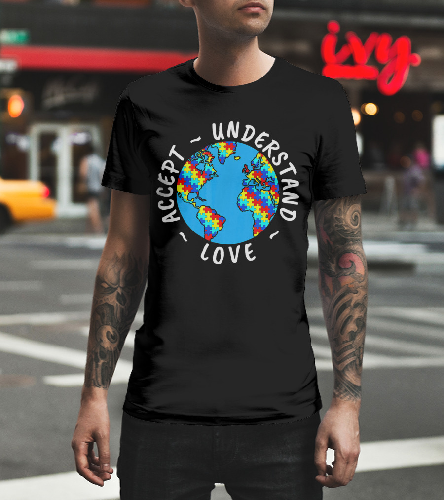 Accept Understand Love Autism Awareness World Puzzle T-Shirt