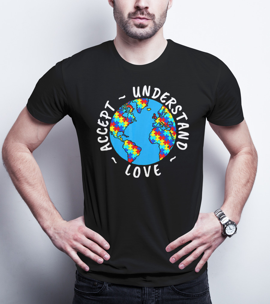 Accept Understand Love Autism Awareness World Puzzle T-Shirt
