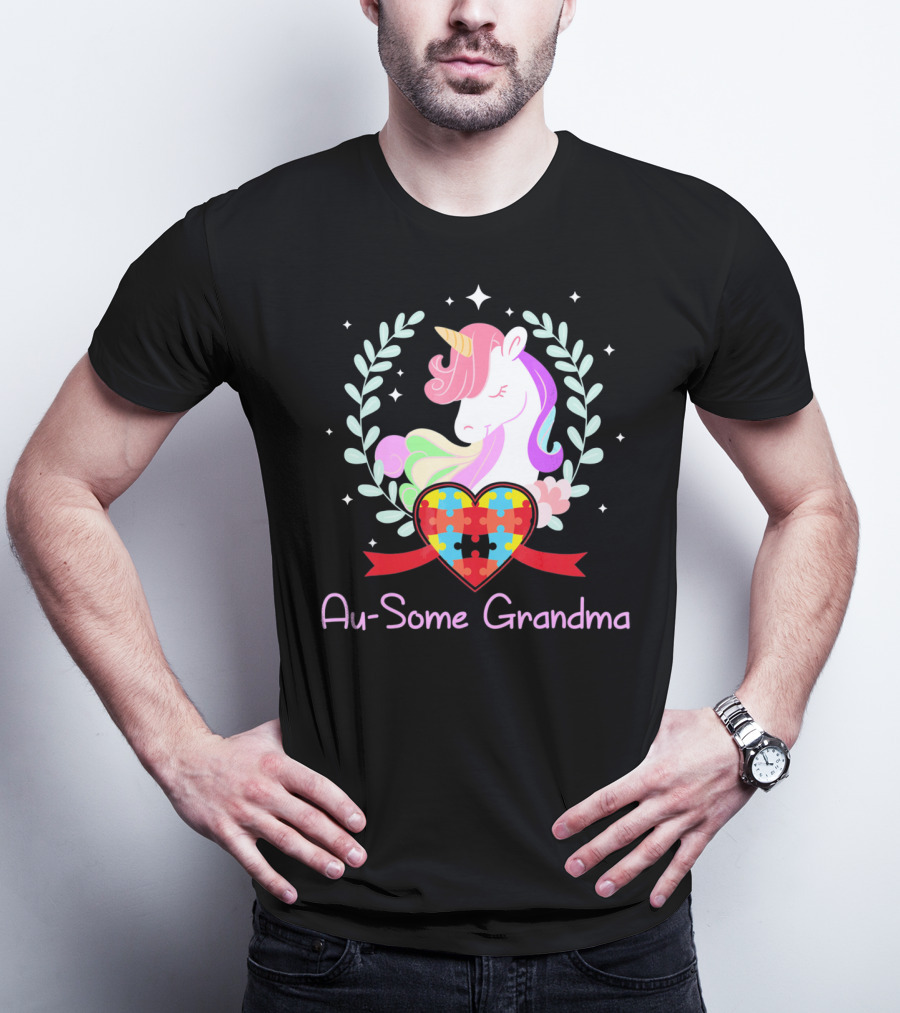 Au-Some Grandma Unicorn Heart Autism Awareness T-Shirt