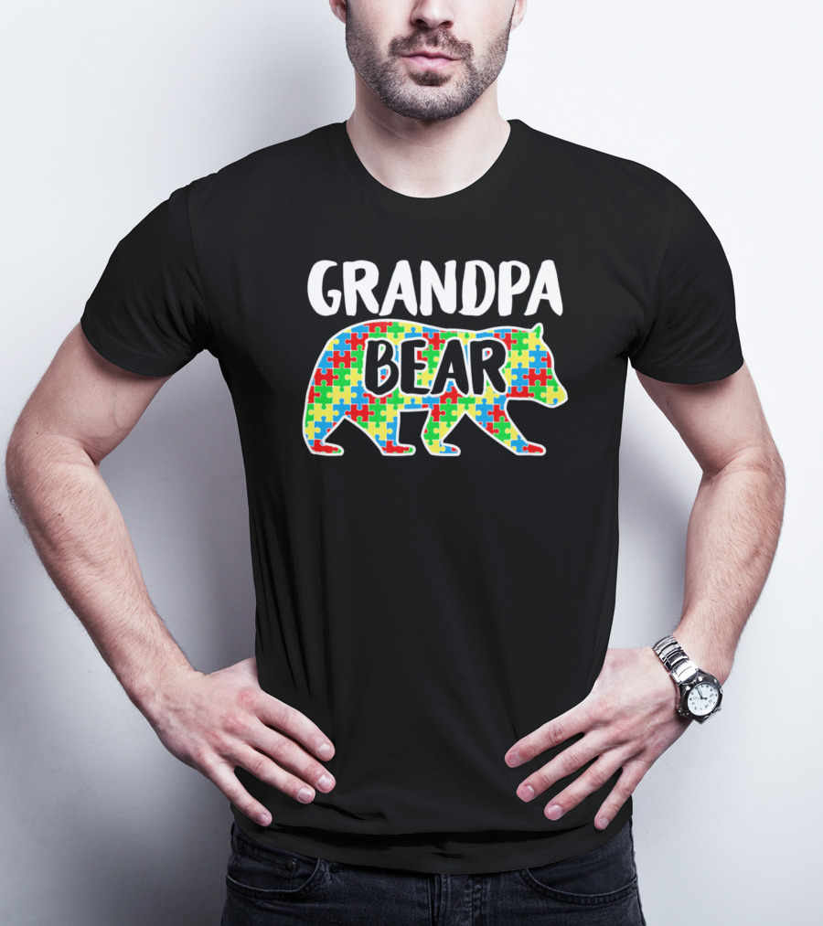 Grandpa Bear Puzzle Autism Awareness Month T-Shirt