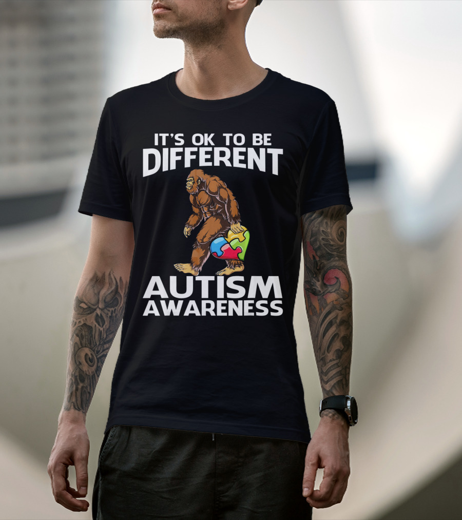 It's Ok To Be Different Bigfoot Autism Awareness T-Shirt
