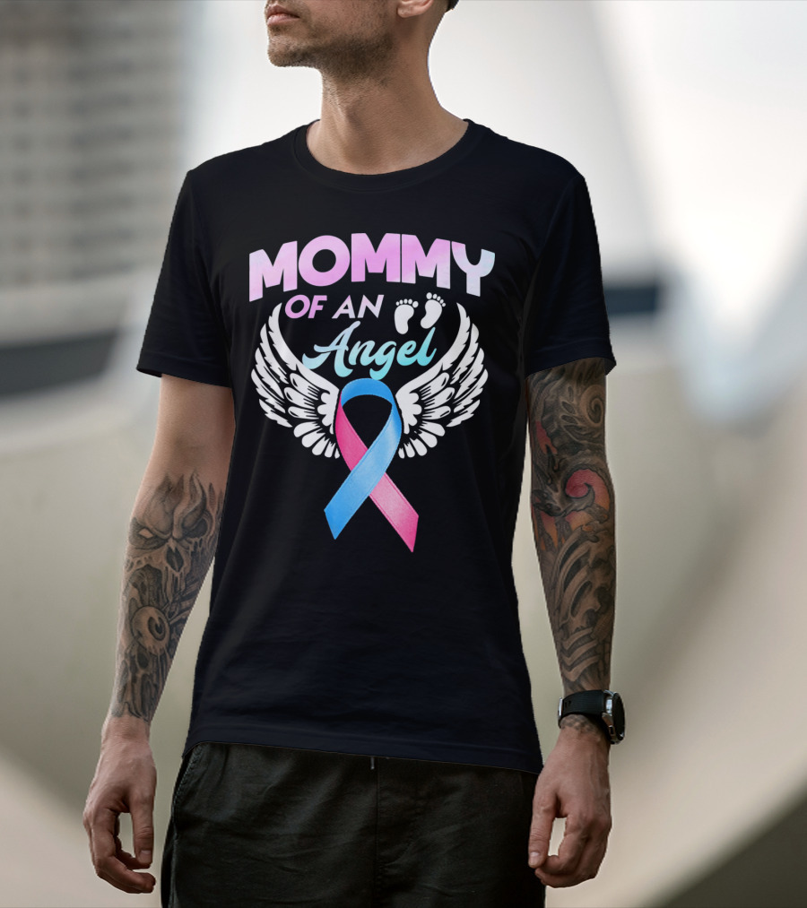 Mommy Of An Angel Miscarriage Awareness Ribbon Wings T-Shirt
