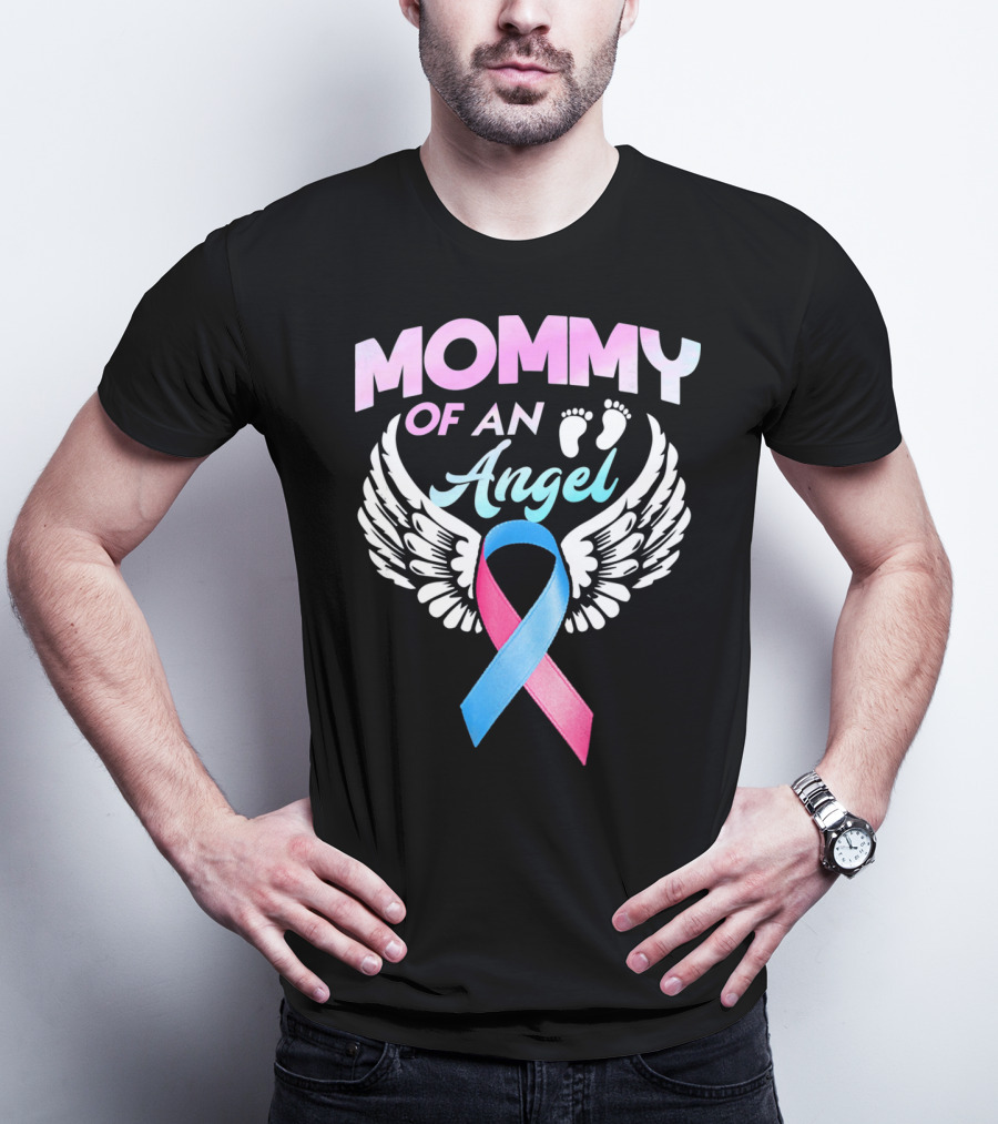 Mommy Of An Angel Miscarriage Awareness Ribbon Wings T-Shirt