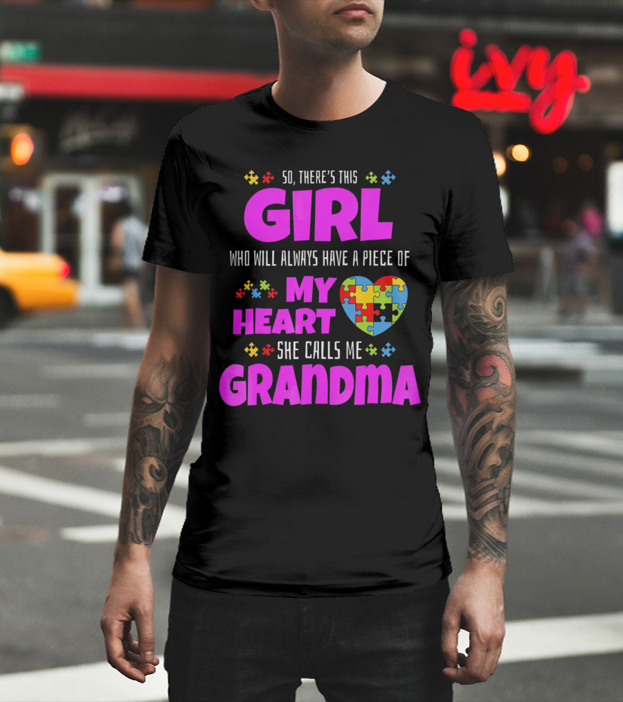 Autism Awareness Puzzle Heart Girl Grandma Love T-Shirt