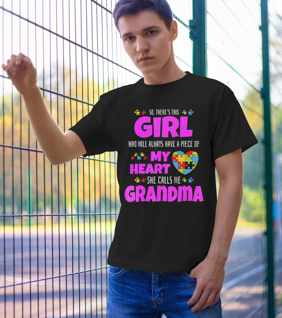 Autism Awareness Puzzle Heart Girl Grandma Love T-Shirt