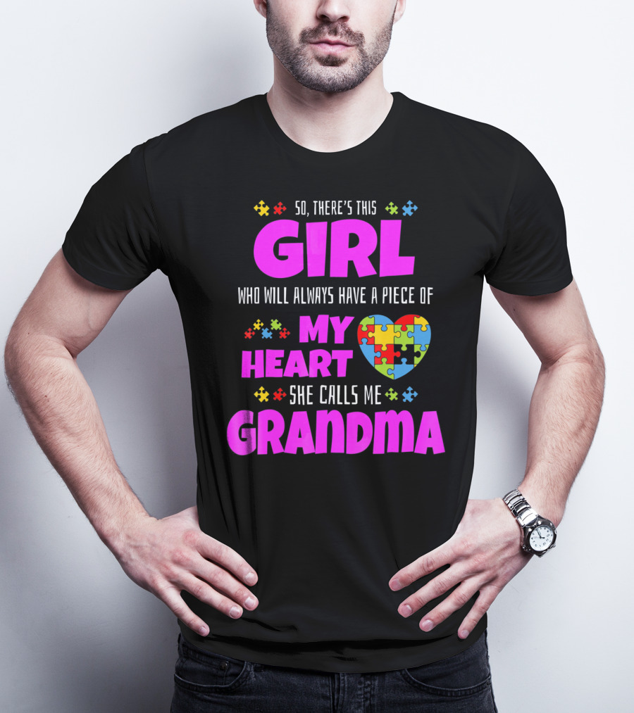 Autism Awareness Puzzle Heart Girl Grandma Love T-Shirt