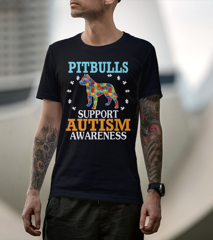 Pitbulls Support Autism Awareness Puzzle Heart T-Shirt