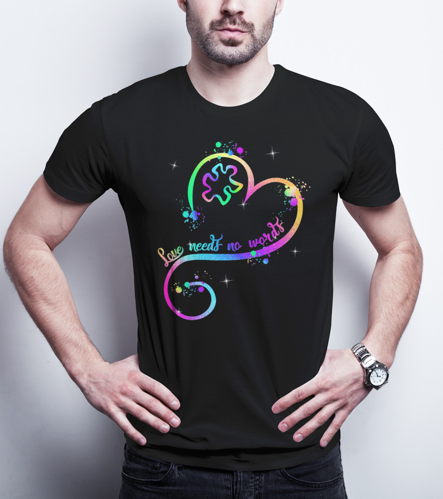 Love Needs No Words Heart Ribbon Puzzle Autism T-Shirt