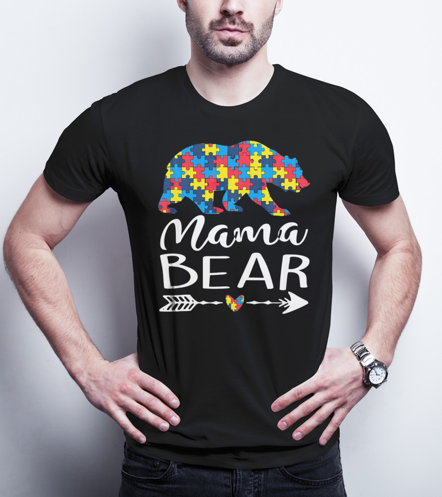 Mama Bear Autism Awareness Puzzle Heart Arrow T-Shirt