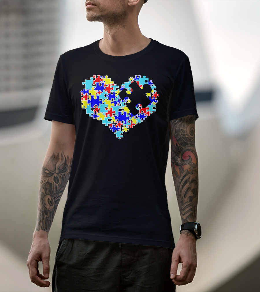 Autism Puzzle Piece Heart Multicolor Symbol For Auti T-Shirt