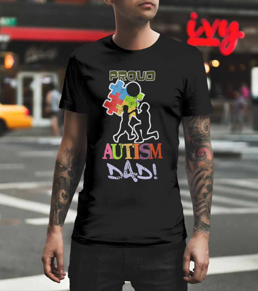 Proud Autism Dad Puzzle Piece Balloon T-Shirt