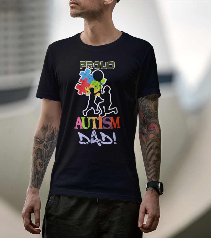 Proud Autism Dad Puzzle Piece Balloon T-Shirt