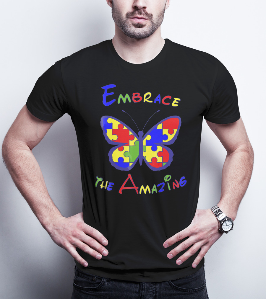 Embrace The Amazing Autism Awareness Puzzle Butterfly T-Shirt