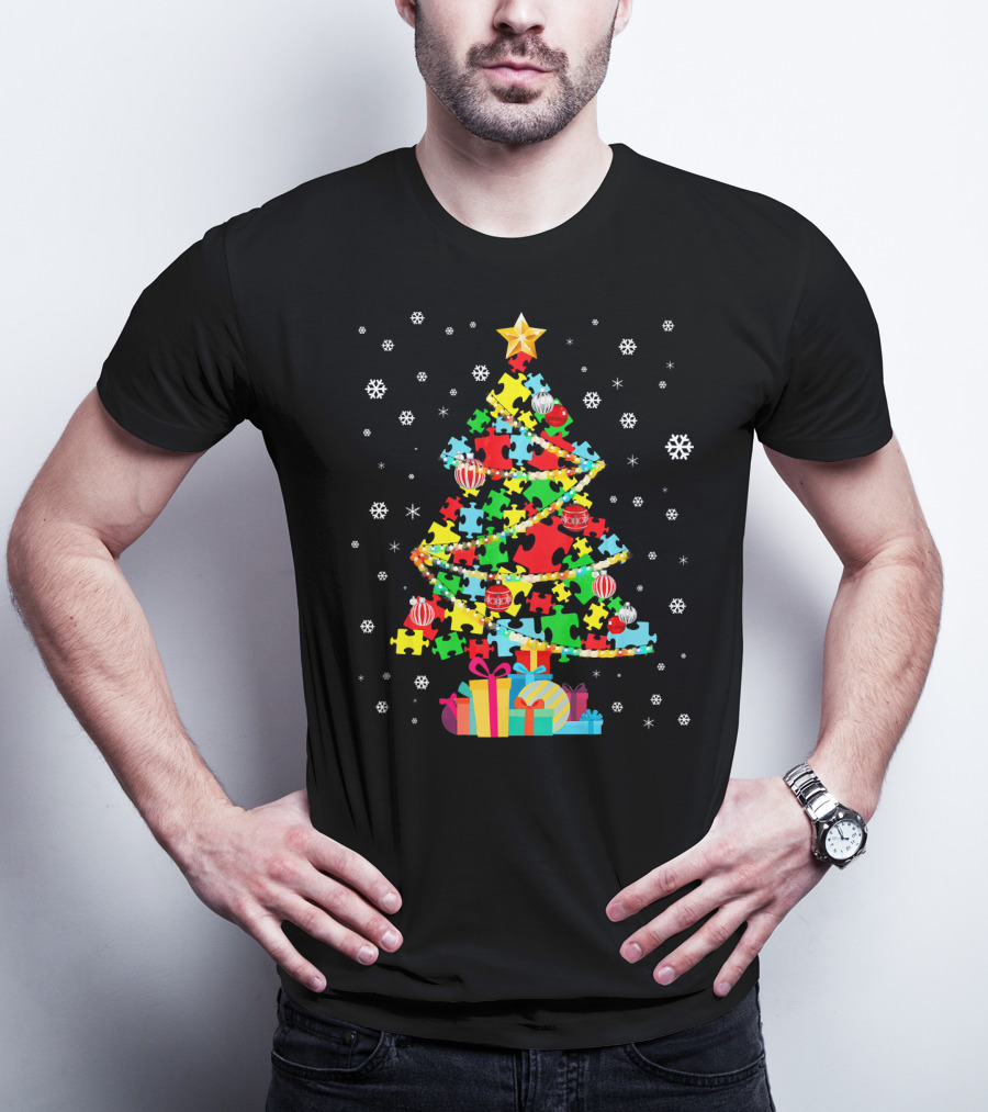 Autism Tree Puzzle Christmas Autism Awareness T-Shirt