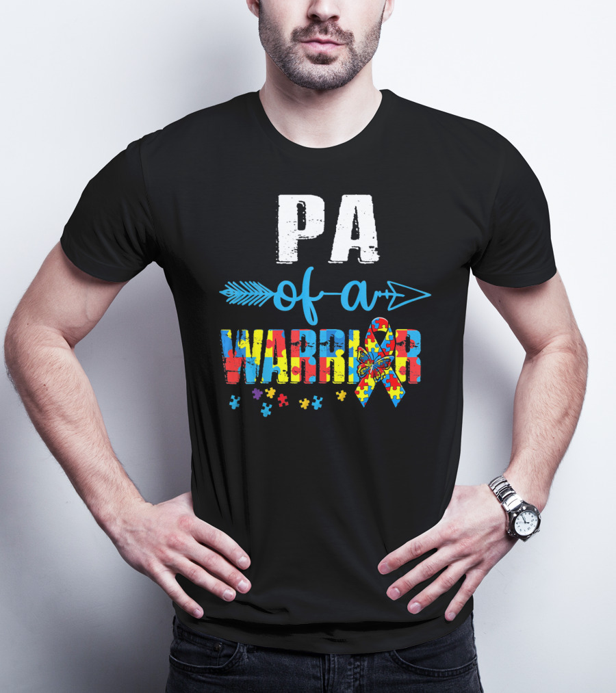 Pa Of A Warrior Autism Awareness Puzzle T-Shirt