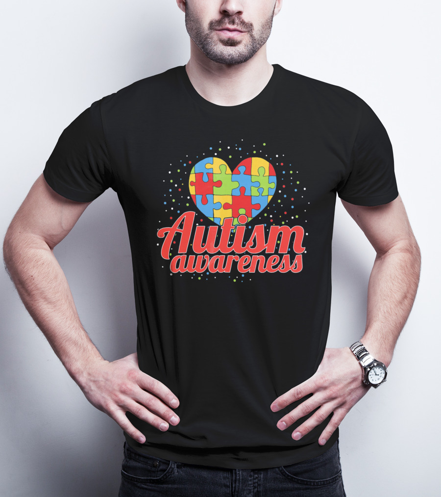 Autism Awareness Heart Puzzle Pattern Funny ASD Spect T-Shirt