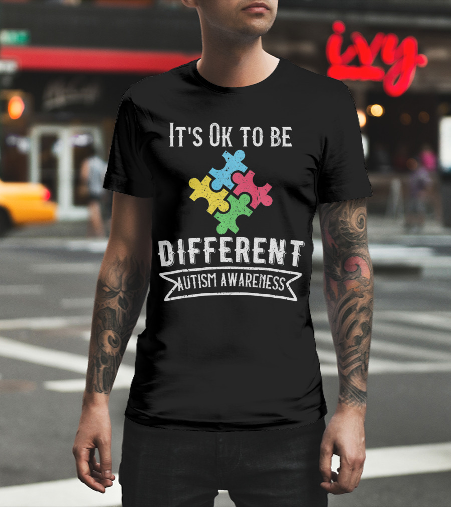 It's Ok To Be Different Autism Awareness Puzzle Pieces T-Shirt
