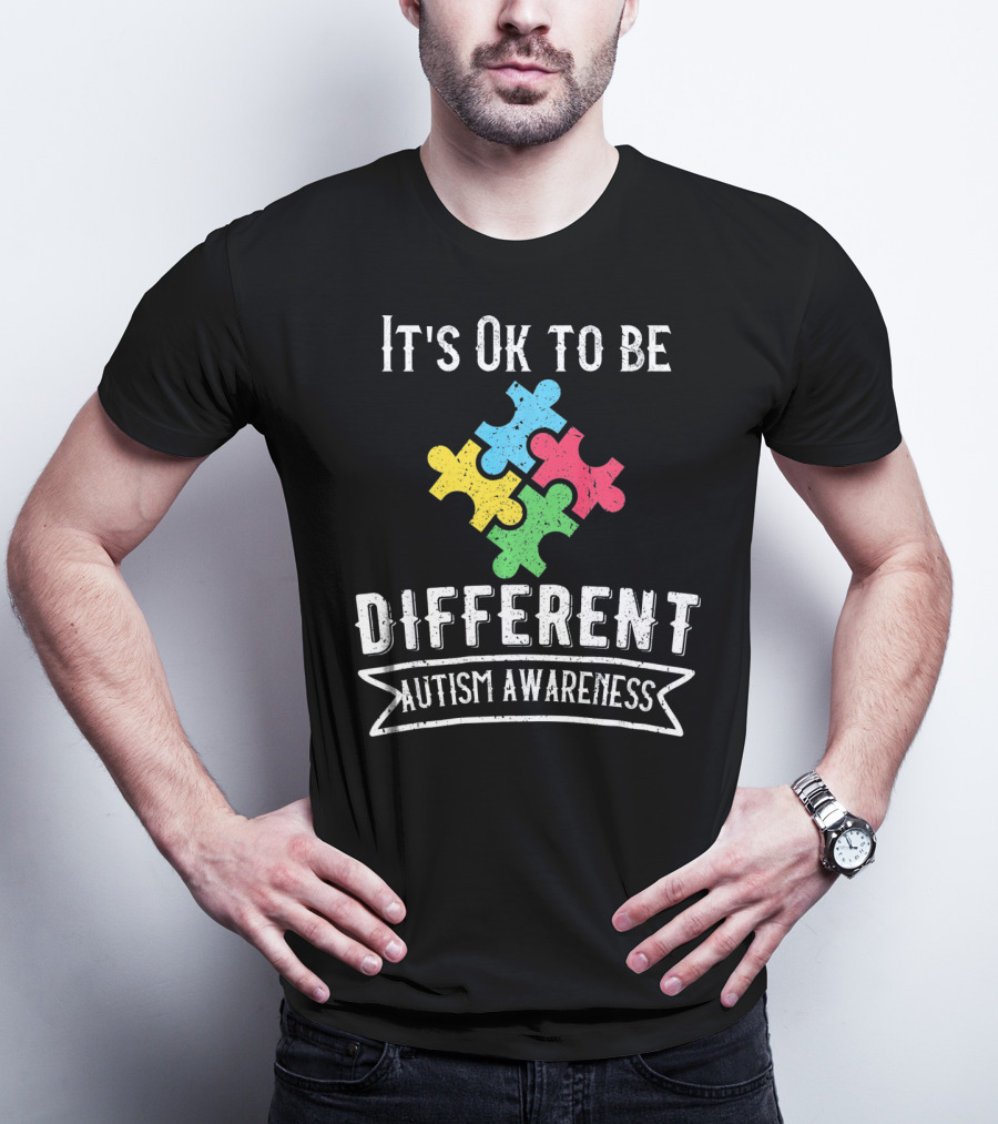 It's Ok To Be Different Autism Awareness Puzzle Pieces T-Shirt