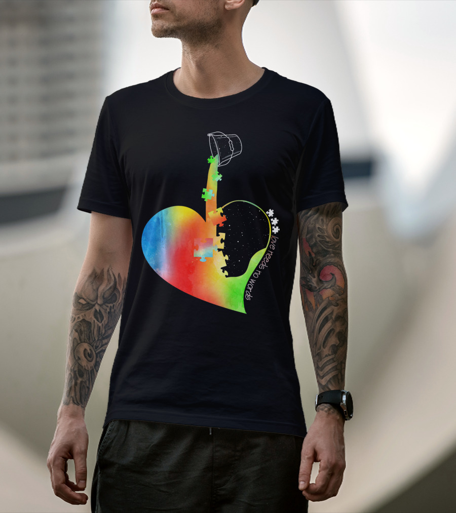 Love Needs No Words Autism Awareness Heart With Puzzle Pieces And Paint Bucket T-Shirt
