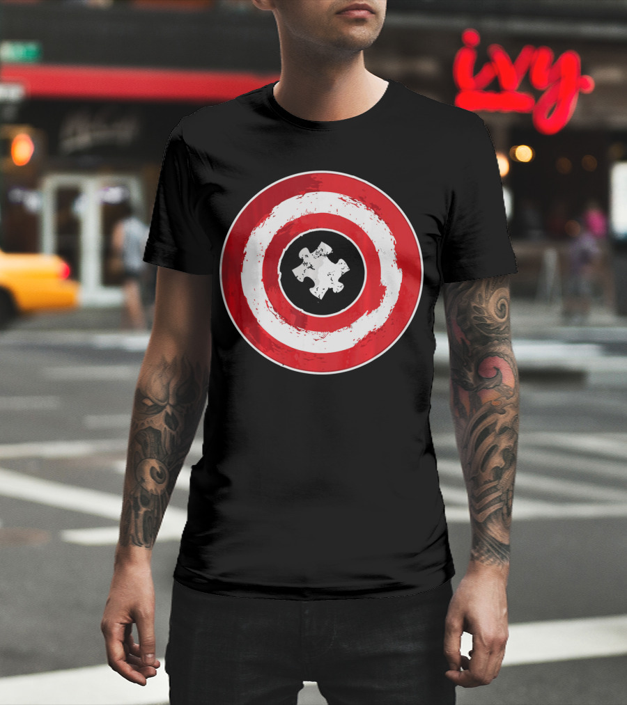 Autism Awareness Day Superhero Puzzle Piece Shield T-Shirt