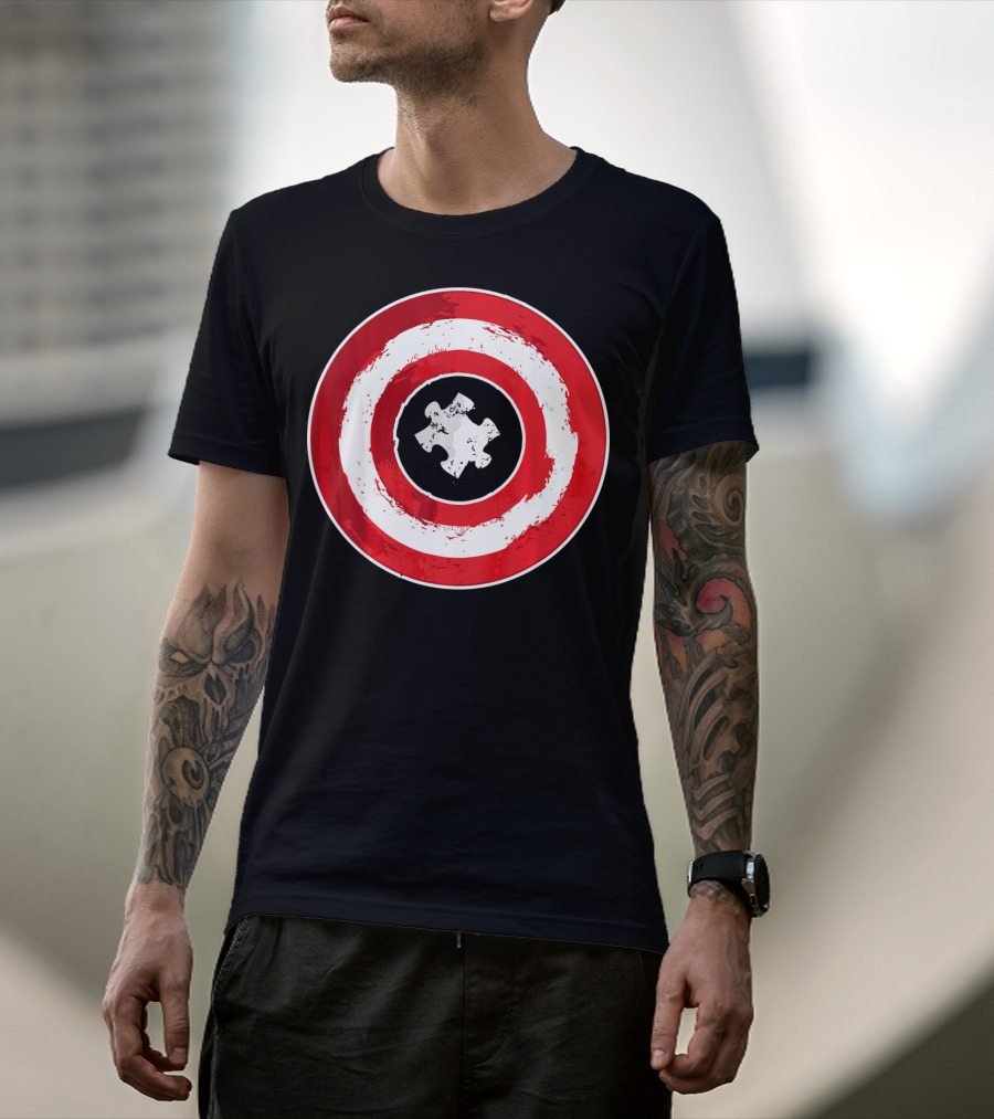 Autism Awareness Day Superhero Puzzle Piece Shield T-Shirt