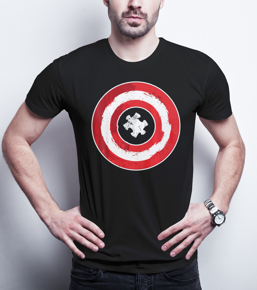 Autism Awareness Day Superhero Puzzle Piece Shield T-Shirt