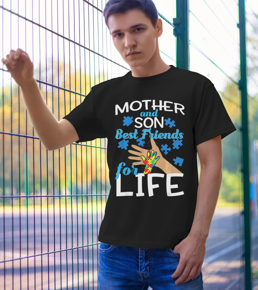 Mother And Son Best Friends For Life Autism Awareness Puzzle Piece T-Shirt