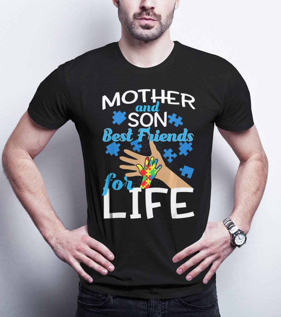 Mother And Son Best Friends For Life Autism Awareness Puzzle Piece T-Shirt