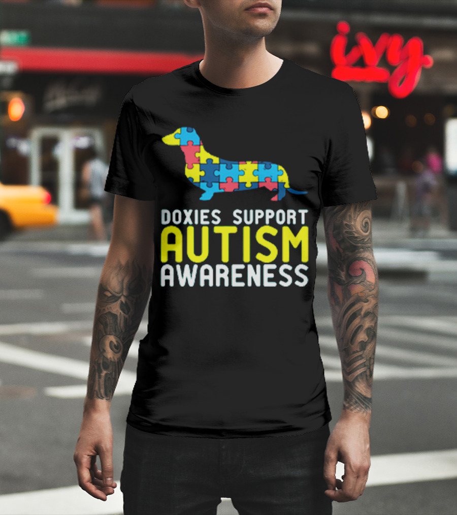 Doxies Support Autism Awareness Puzzle Piece Dachshund T-Shirt