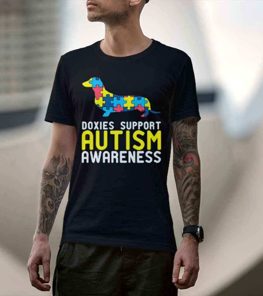 Doxies Support Autism Awareness Puzzle Piece Dachshund T-Shirt