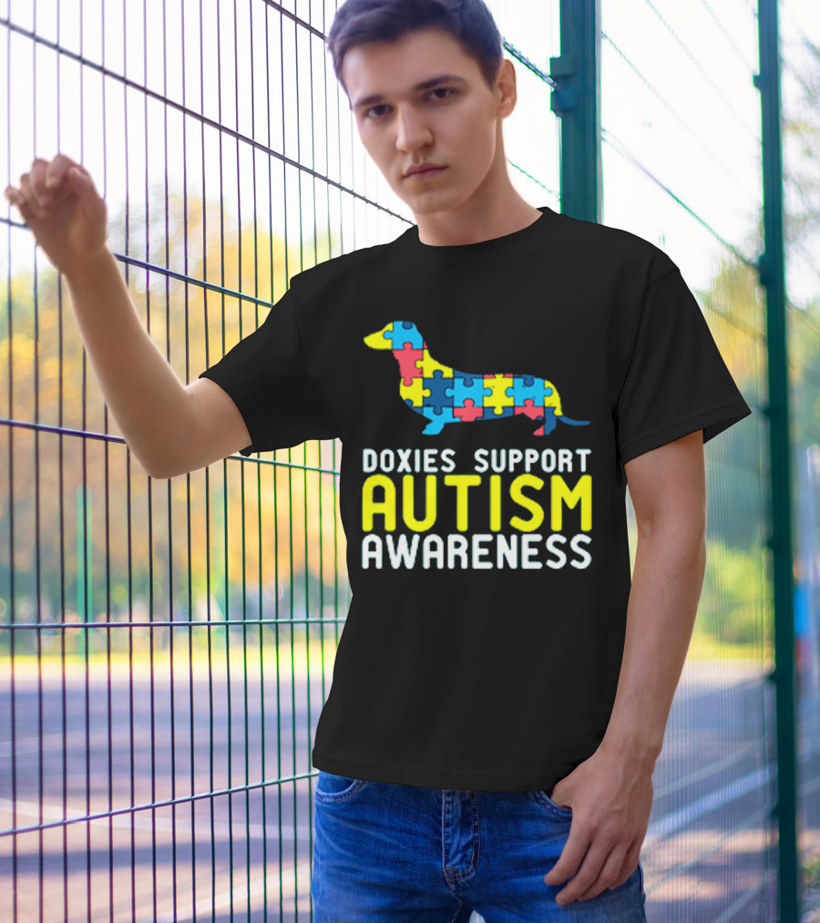 Doxies Support Autism Awareness Puzzle Piece Dachshund T-Shirt