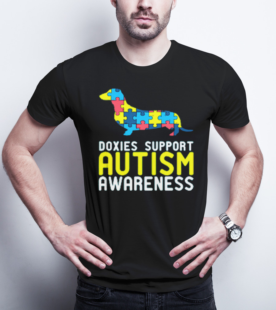 Doxies Support Autism Awareness Puzzle Piece Dachshund T-Shirt