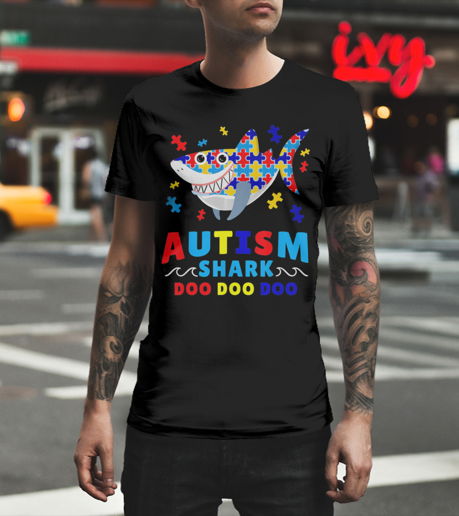 Autism Puzzle Shark Doo Doo Doo Autism Awareness T-Shirt