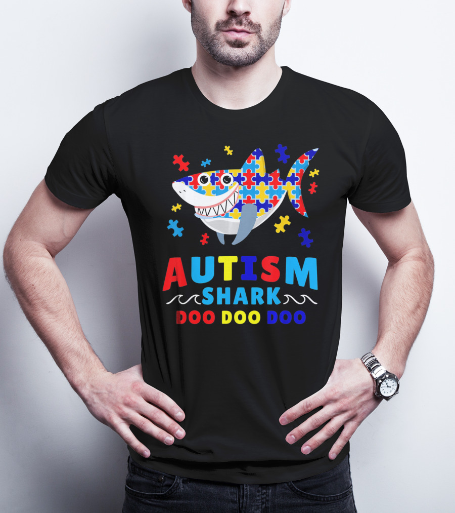 Autism Puzzle Shark Doo Doo Doo Autism Awareness T-Shirt